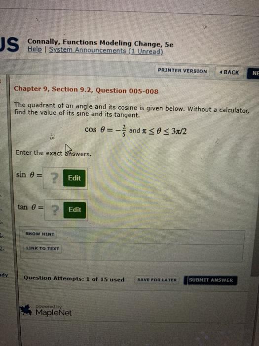 Solved Connally, Functions Modeling Change, 5e Help System | Chegg.com