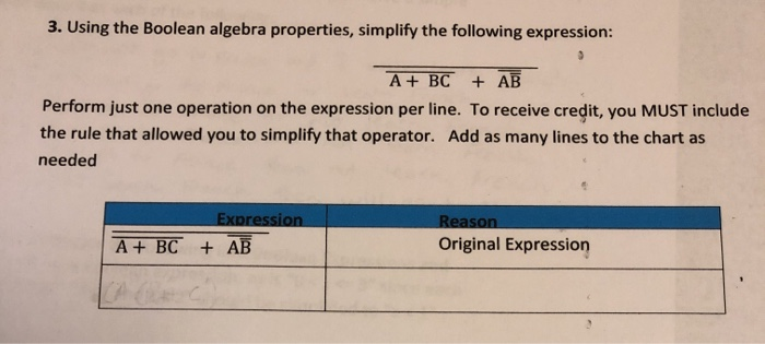 Solved 3. Using the Boolean algebra properties, simplify the | Chegg.com