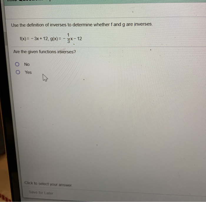 Solved Use the definition of inverses to determine whether | Chegg.com