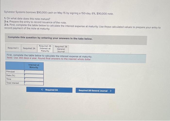Solved Sylvestor Systems borrows $90,000 cash on May 15 by | Chegg.com