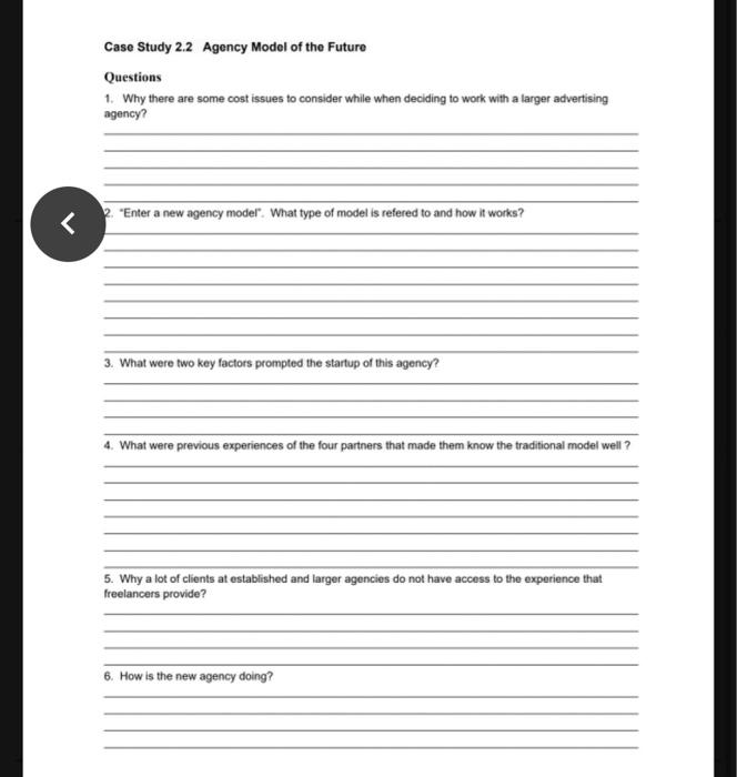Solved Agency Model of the Future experience he brings isst | Chegg.com