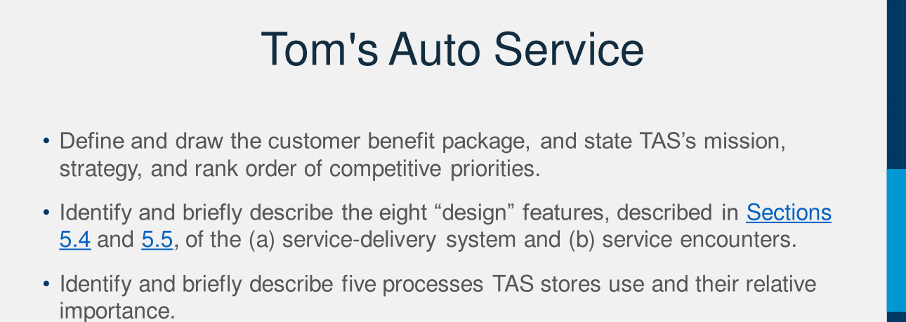 Solved Tom's Auto ServiceIdentify and briefly describe the | Chegg.com
