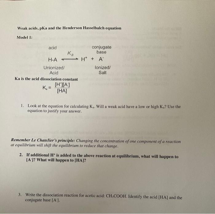 Solved Weak acids, pKa and the Henderson Hasselbalch | Chegg.com