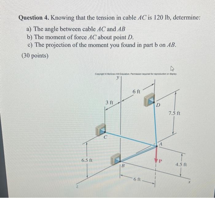 Solved Question 4. Knowing that the tension in cable AC is | Chegg.com