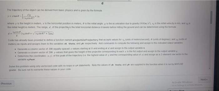 Solved Projectile motion (vector creation and use) Consider | Chegg.com