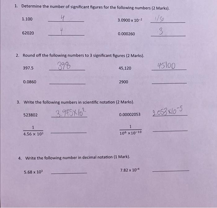 Solved 1. Determine the number of significant figures for | Chegg.com