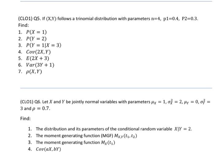 Solved (CLO1) Q5. If (X,Y) follows a trinomial distribution | Chegg.com