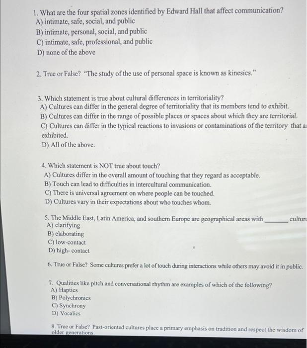 Solved 1. What are the four spatial zones identified by | Chegg.com