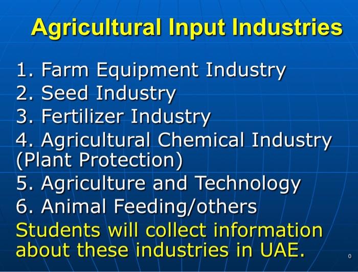 Solved Agricultural Input Industries 1. Farm Equipment | Chegg.com