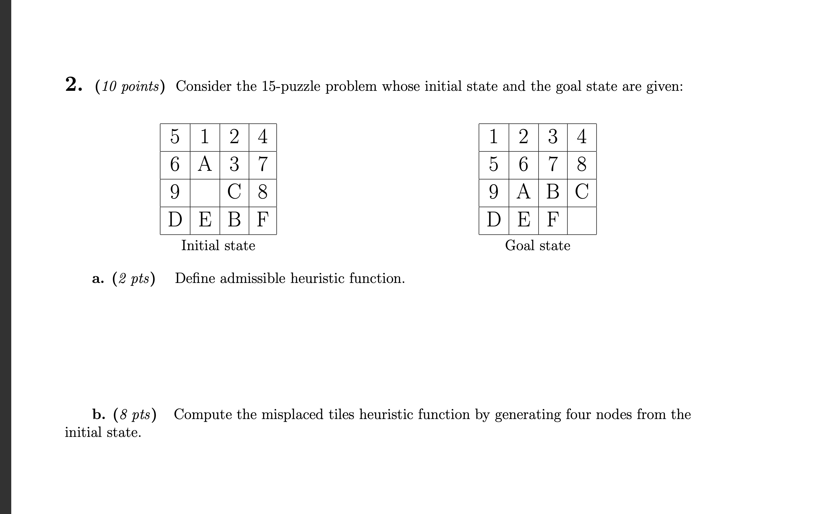 Solved (10 ﻿points) ﻿Consider the 15 -puzzle problem whose | Chegg.com