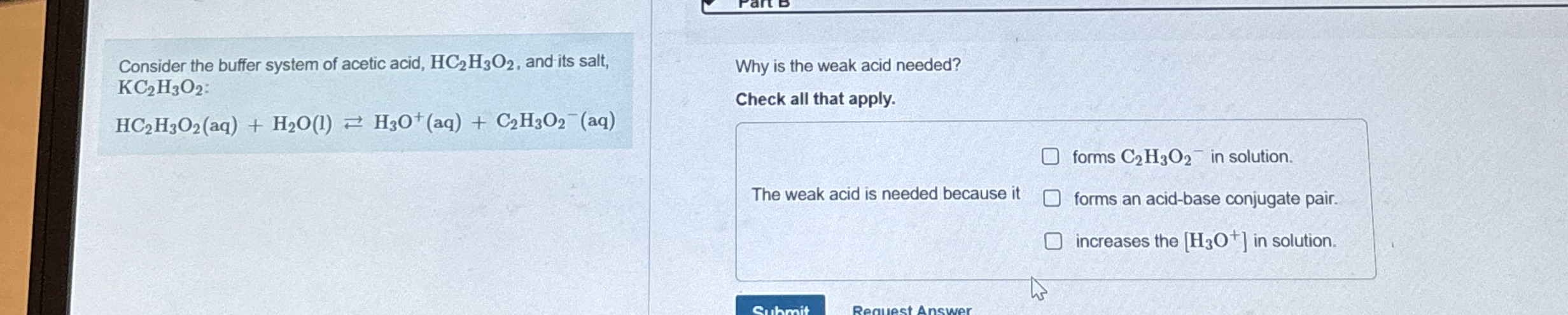 Solved Consider the buffer system of acetic acid, HC2H3O2, | Chegg.com