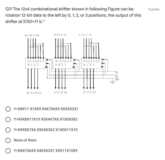 Solved 9 points Q7/ The 12x4 combinational shifter shown in | Chegg.com