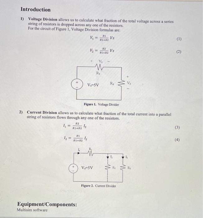 Solved Introduction 1) Voltage Division allows us to | Chegg.com