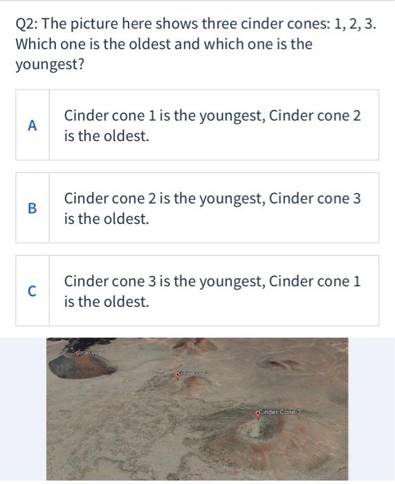 Solved Q2: The picture here shows three cinder cones: 1, 2, | Chegg.com