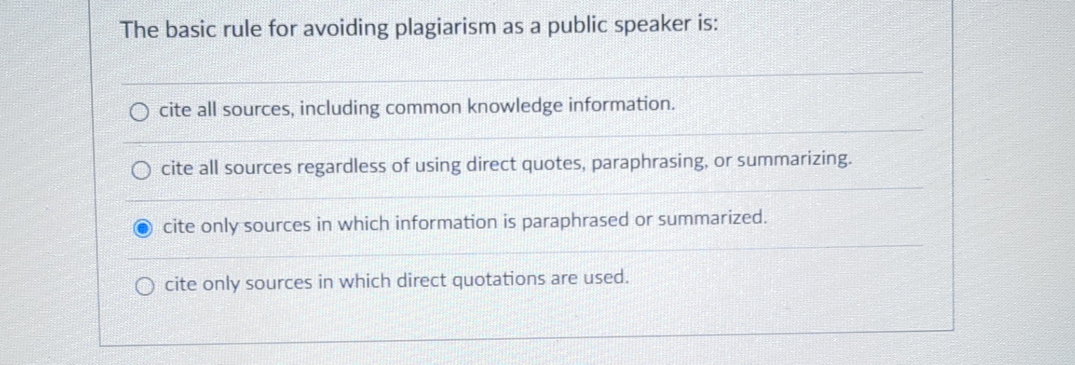 Solved The basic rule for avoiding plagiarism as a public | Chegg.com