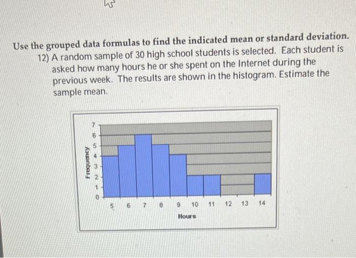Solved Use the grouped data formulas to find the indicated | Chegg.com