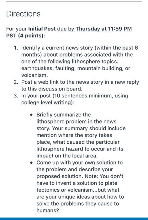 Solved Directions For your Initial Post due by Thursday at | Chegg.com