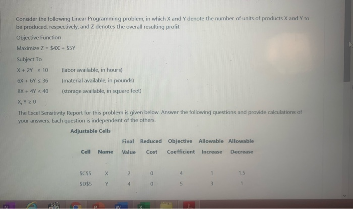 Solved Consider the following Linear Programming problem, in | Chegg.com