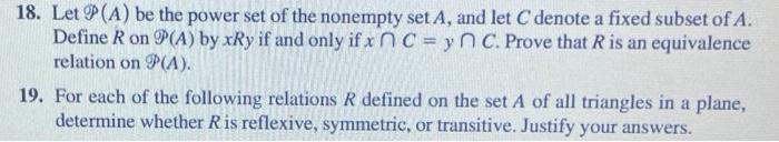 Solved 18. Let P(A) be the power set of the nonempty set A, | Chegg.com