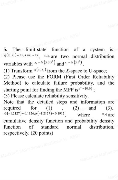 5. The limit-state function of a system is (**)-2x + | Chegg.com