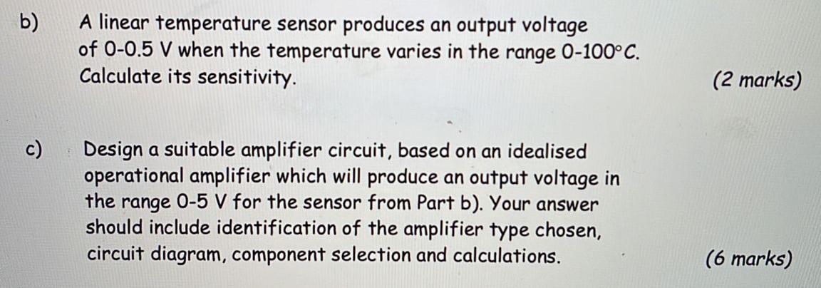 Solved A linear temperature sensor produces an output | Chegg.com