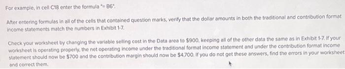 Solved For example, in cell C18 enter the formula "a B6". | Chegg.com