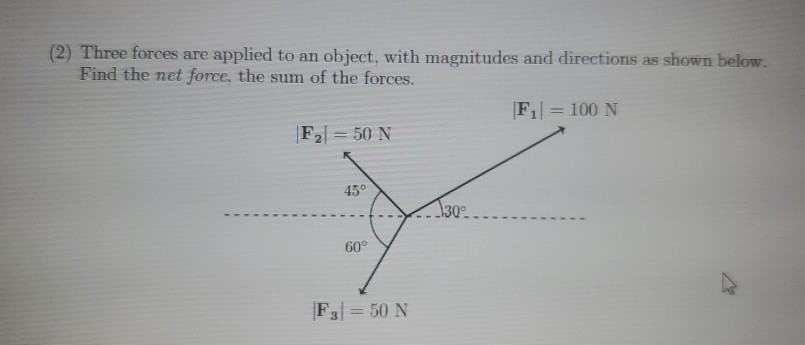 Solved (2) Three forces are applied to an object, with | Chegg.com