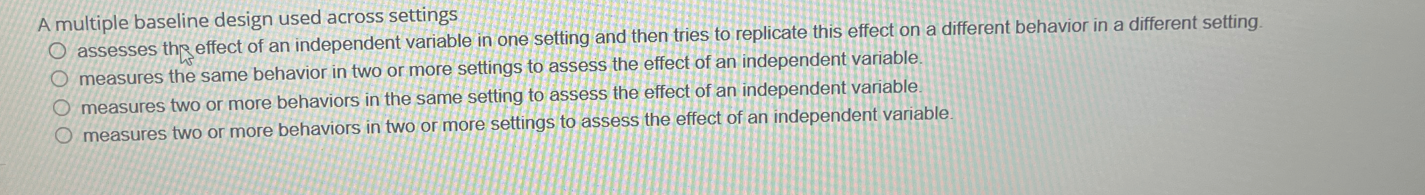 Solved A multiple baseline design used across | Chegg.com
