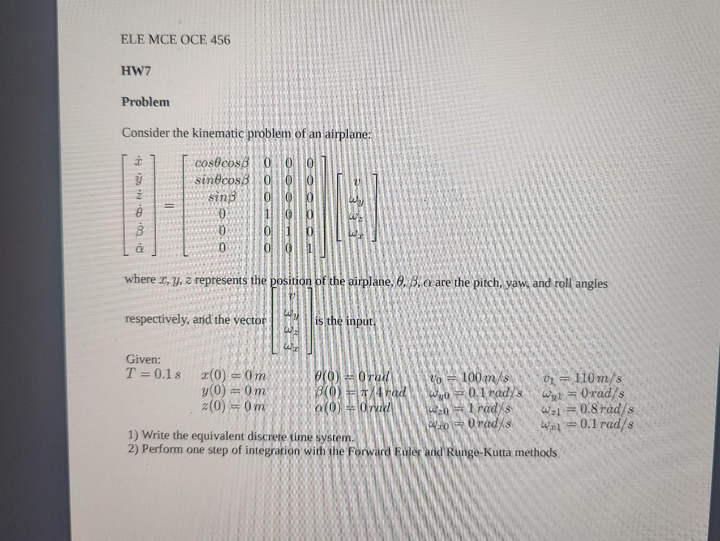 HW7 Problem Consider the kinematic problem of an | Chegg.com
