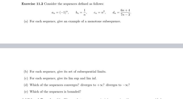 Solved Exercise 11.2 Consider the sequences defined as | Chegg.com