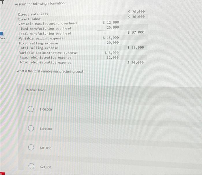 Solved Assume the following information: What is the total | Chegg.com