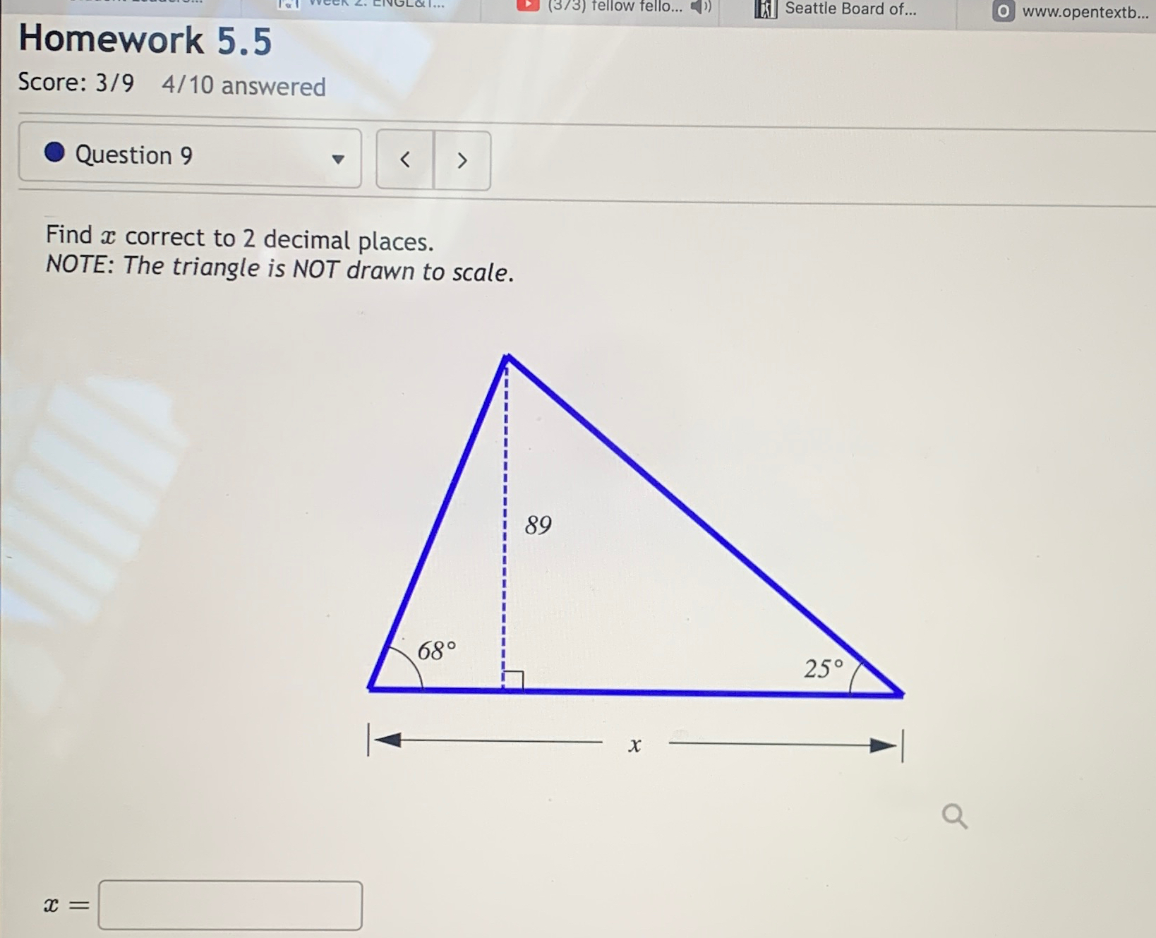 Solved Homework 5.5Score: 39,410 ﻿answeredQuestion 9Find x | Chegg.com