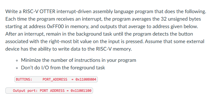 Solved Write a RISC-V OTTER interrupt-driven assembly | Chegg.com