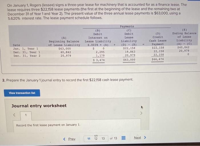 Solved On January 1, Rogers (lessee) signs a three-year | Chegg.com