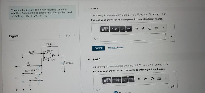 Solved The circuit in Figure 1) is a non-inverting summing | Chegg.com