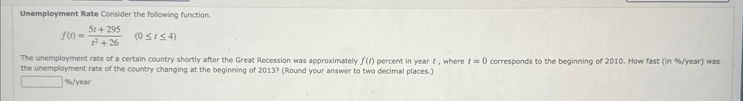 Solved Unemployment Rate Consider the following | Chegg.com