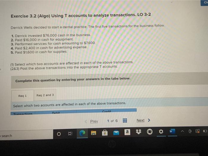 Solved Ch Exercise 3.2 (Algo) Using T accounts to analyze | Chegg.com