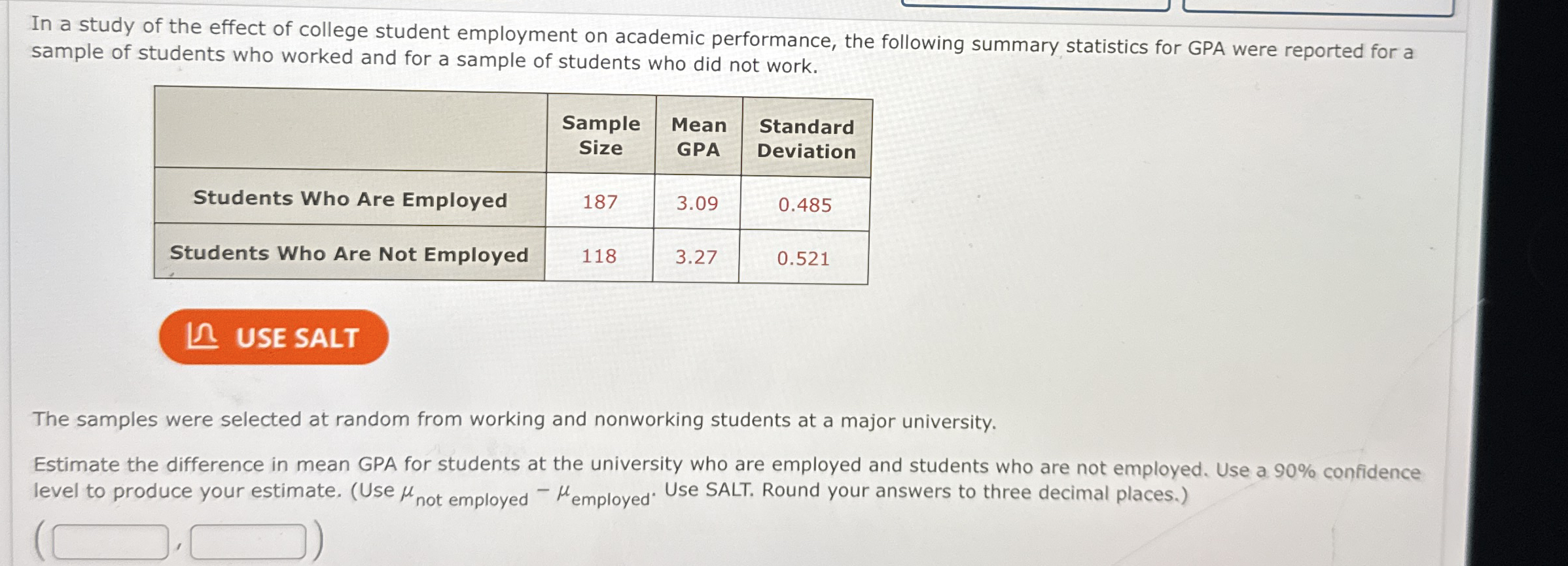 Solved In a study of the effect of college student | Chegg.com
