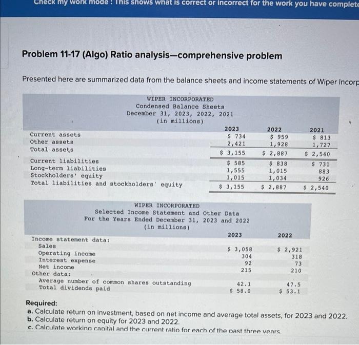 Solved Problem 11-17 (Algo) Ratio analysis-comprehensive | Chegg.com