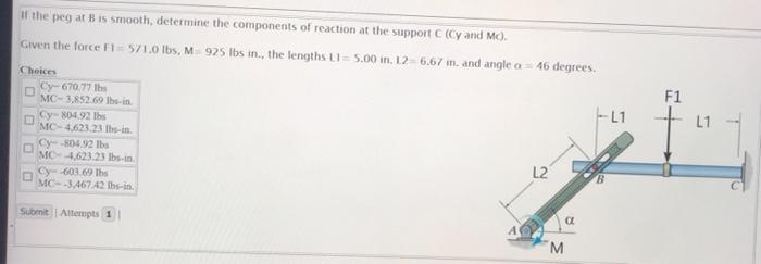 Solved If the peg at Bis smooth, determine the components of | Chegg.com