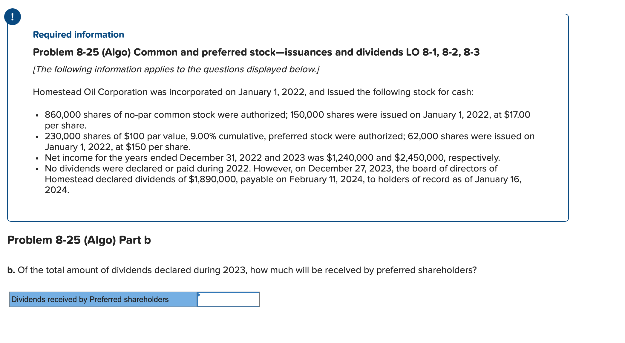 Solved Required informationProblem 8-25 (Algo) ﻿Common and | Chegg.com