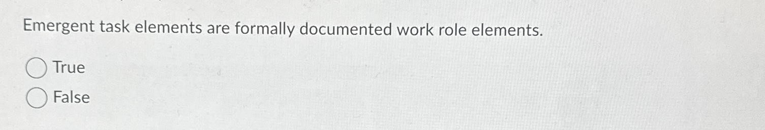 Solved Emergent task elements are formally documented work | Chegg.com