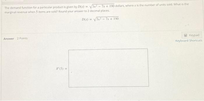 Solved The demand function for a particular product is given | Chegg.com