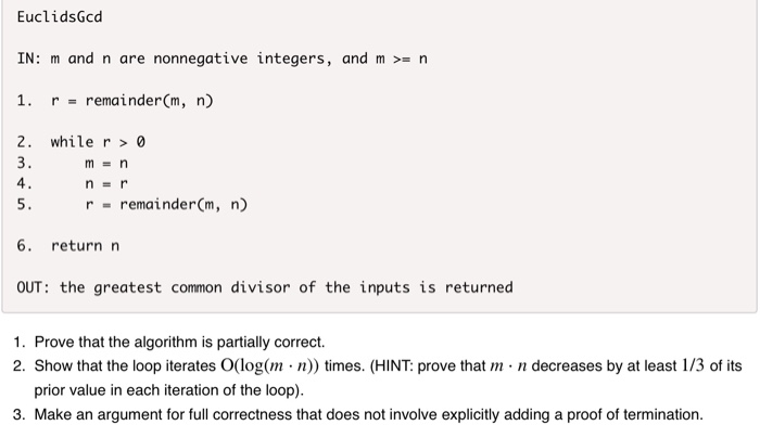 Solved EuclidsGcd IN: m and n are nonnegative integers, and | Chegg.com