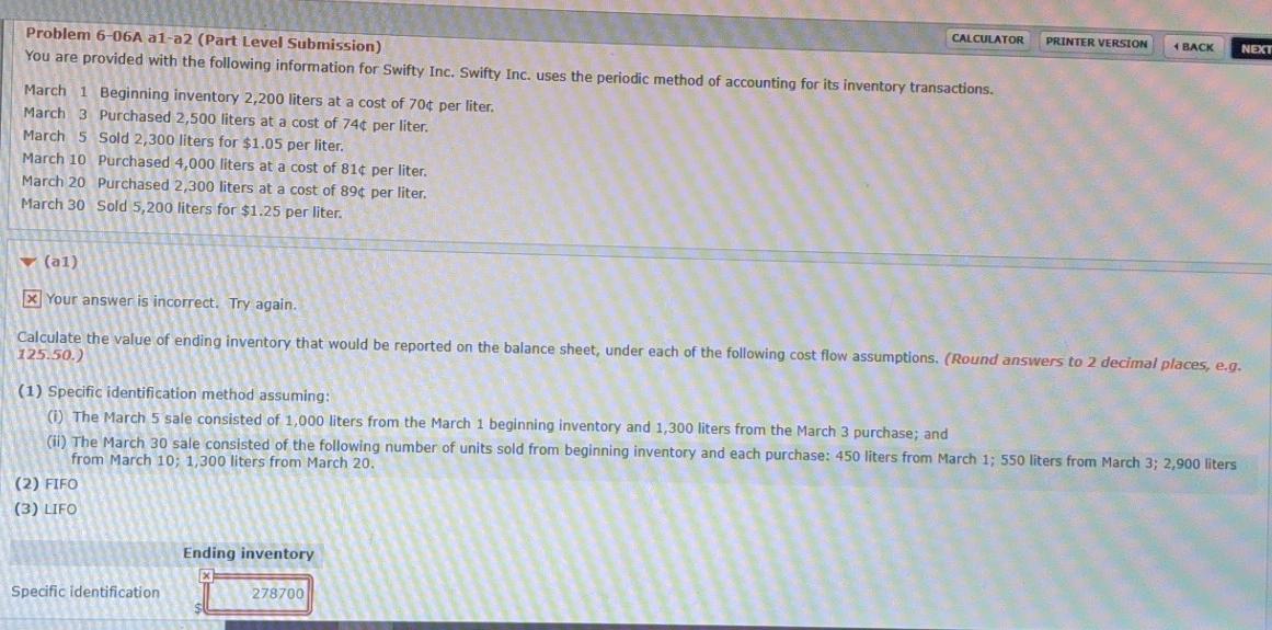 Solved CALCULATOR PRINTER VERSION 4 BACK NEXT Problem 6-06A | Chegg.com