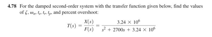 Solved .78 For the damped second-order system with the | Chegg.com