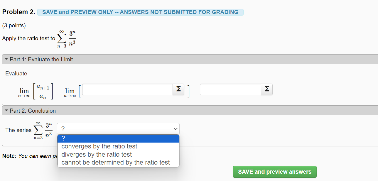 Solved Problem 2. ﻿SAVE and PREVIEW ONLY -- ﻿ANSWERS NOT | Chegg.com