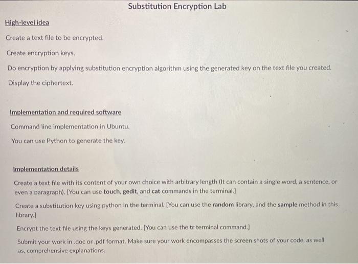 Solved Substitution Encryption Lab High-level idea Create a | Chegg.com