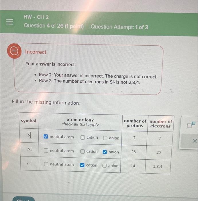Solved Incorrect Your answer is incorrect. - Row 2: Your | Chegg.com