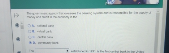 Solved The government agency that oversees the banking | Chegg.com